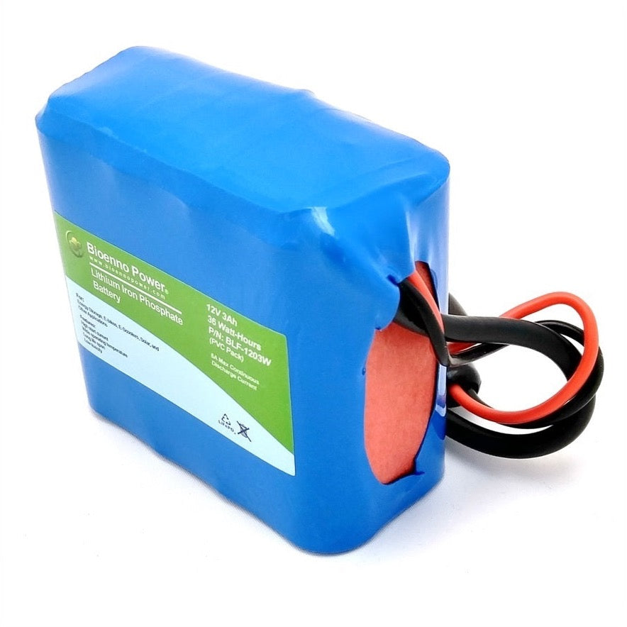 12V 3Ah LiFePO4 Battery – Ultra-Compact PVC Pack | BLF-1203W | Bioenno ...